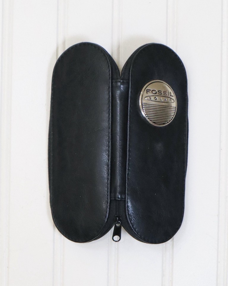Vintage Fossil Solar Genuine Leather Zip Around Jewelry Travel Case for ...