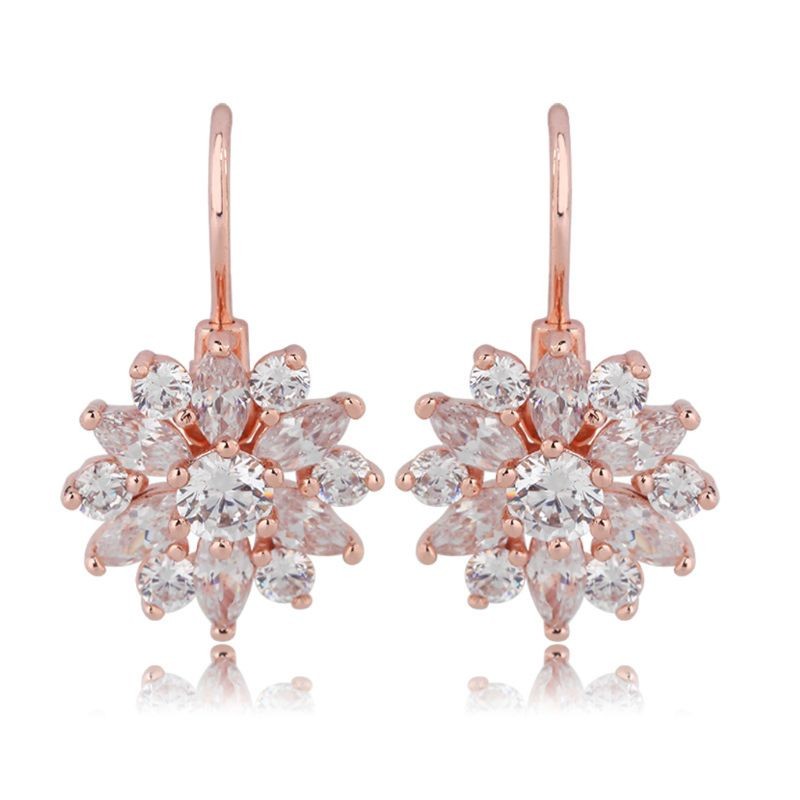 Romantic Clear Stone Flower Crystals Stud Earrings Women Cubic Zirconia ...