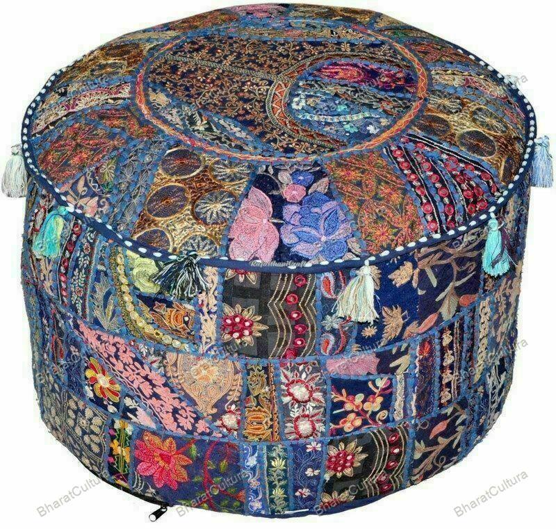 Pouf Ottoman Ethnic Indian Floral Pouffe Poof Floor Pillow Foot stool ...