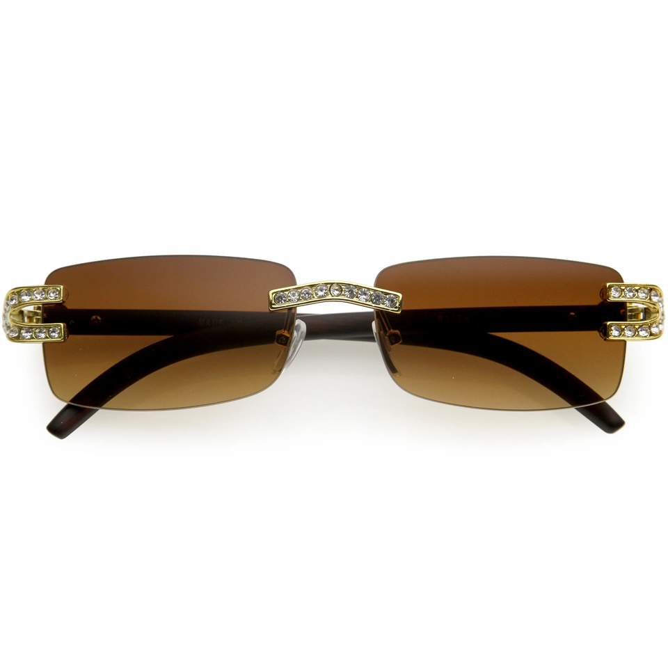 Sunglasses Rimless Frameless Rectangle Shades Red Lens UV400 Summer ...