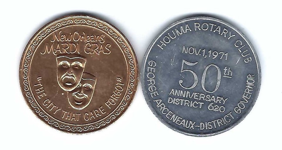 2 ROTARY INTERNATIONAL CLUB HOUMA GENTILLY LOUISIANA COINS TOKENS MEDAL ...