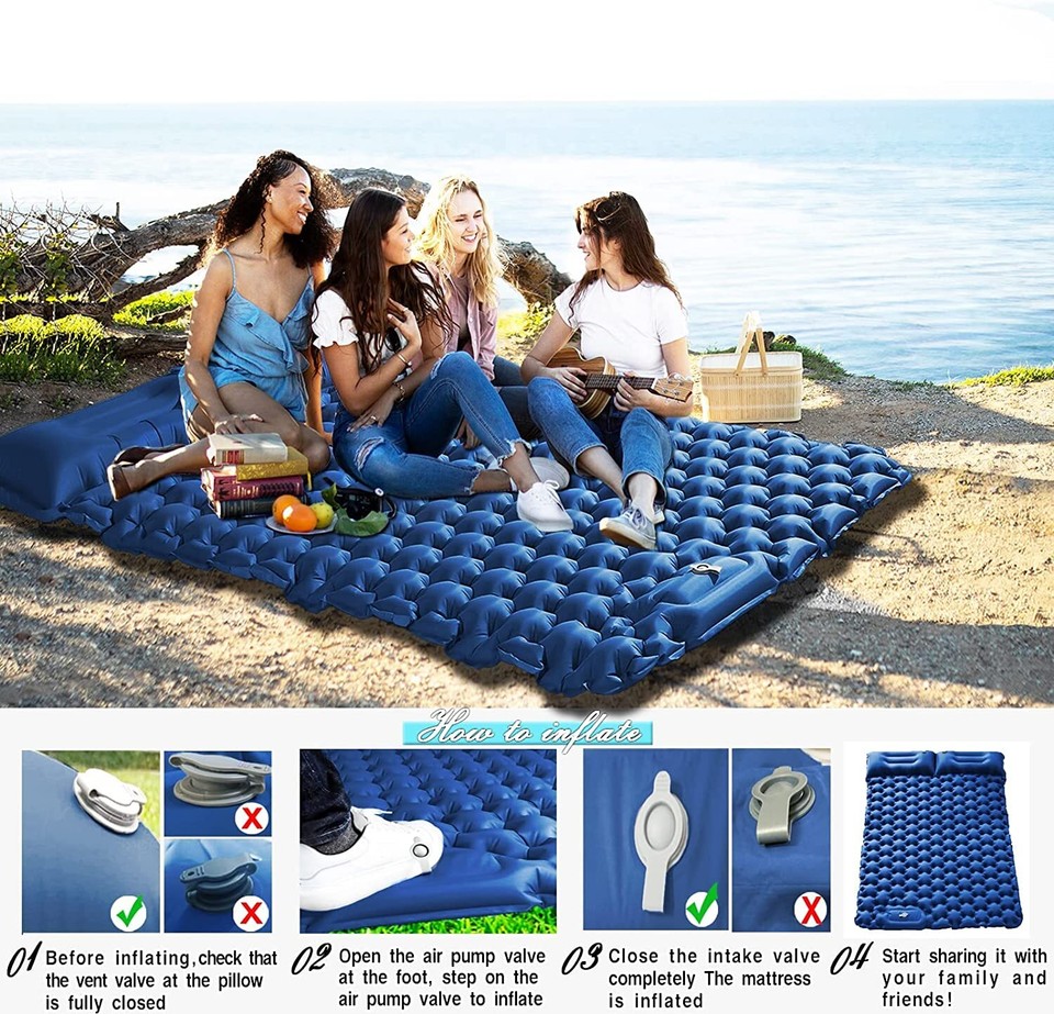 Portable Camping Sleeping Pad Foot Pump Self-Inflatable Pad for 2 ...