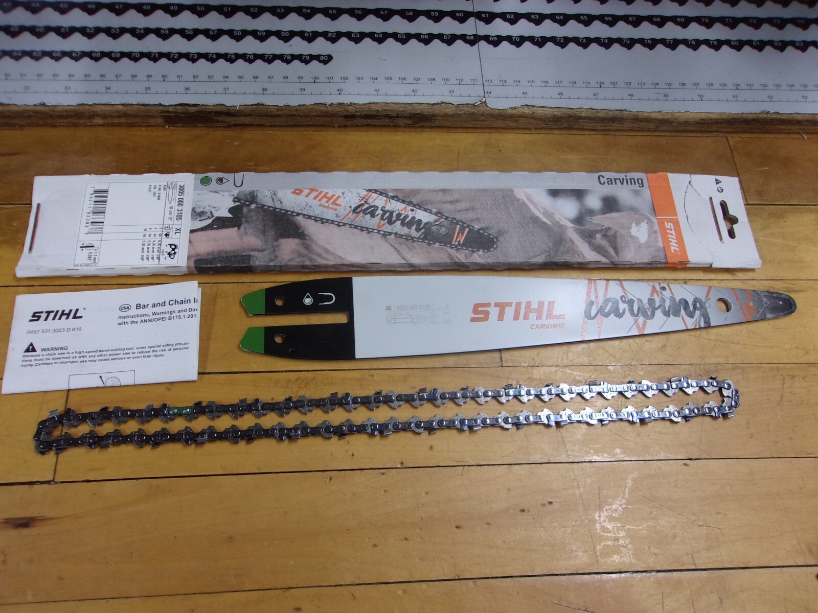 Stihl OEM 12" Carving Guide Bar & Chain 1/4P" .043" 64DL 3005-000-3105 ...