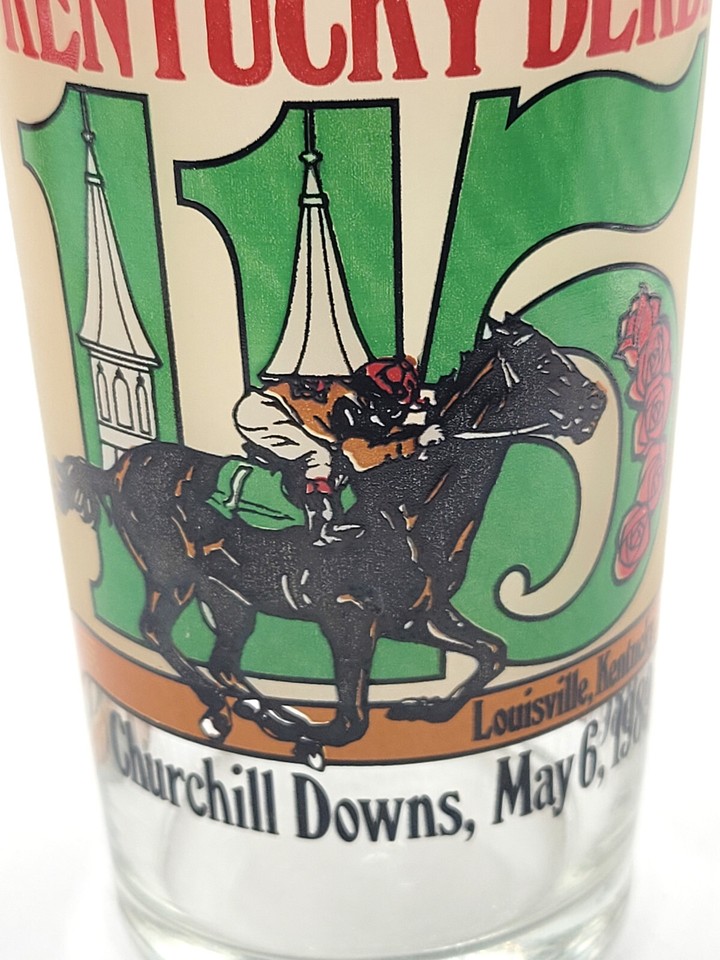 Kentucky Derby 115 1989 Commemorative Drink Glass Race Design Winning ...