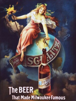 Schlitz Beer Lady with Globe Logo NEW METAL SIGN: 9x12" Free Shipping ...