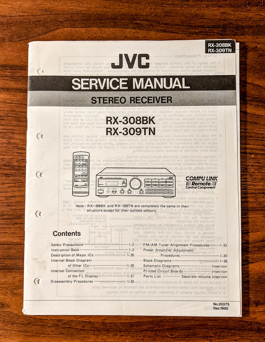 JVC RX-308 RX-309 BK TN Receiver Service Manual *Original* | eBay