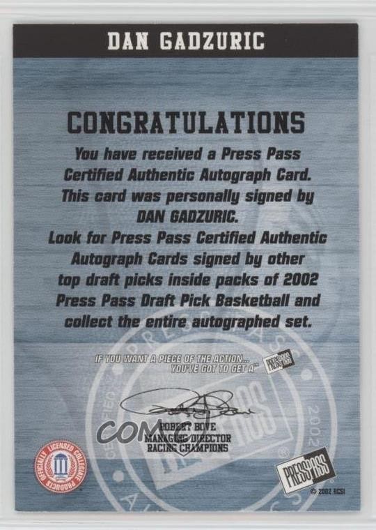 2002 Press Pass Auto Dan Gadzuric Rookie Auto RC | eBay