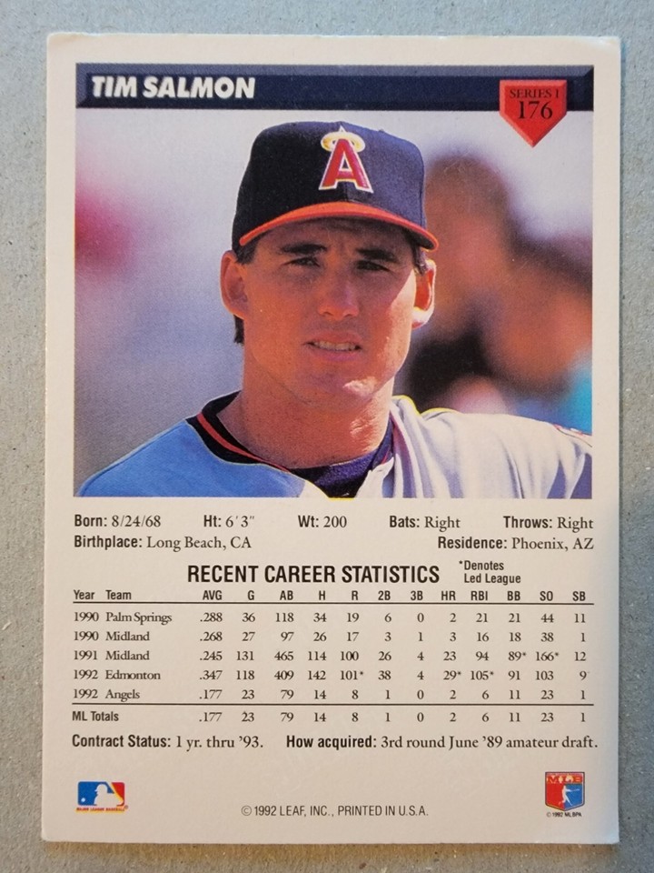 *1993 Donruss Rated Rookie #176 Tim Salmon California Angels Complete ...