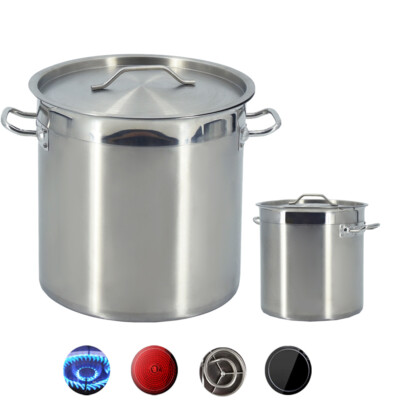 25-50L Stainless Steel Deep Stock Pot Catering Soup With Lid Cooking ...
