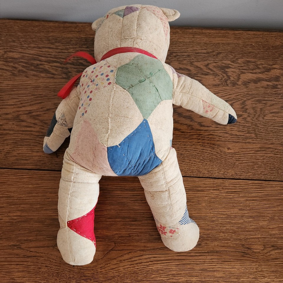 Vintage Quilted Plush Patchwork Stuffed Teddy Bear Blue & White | eBay