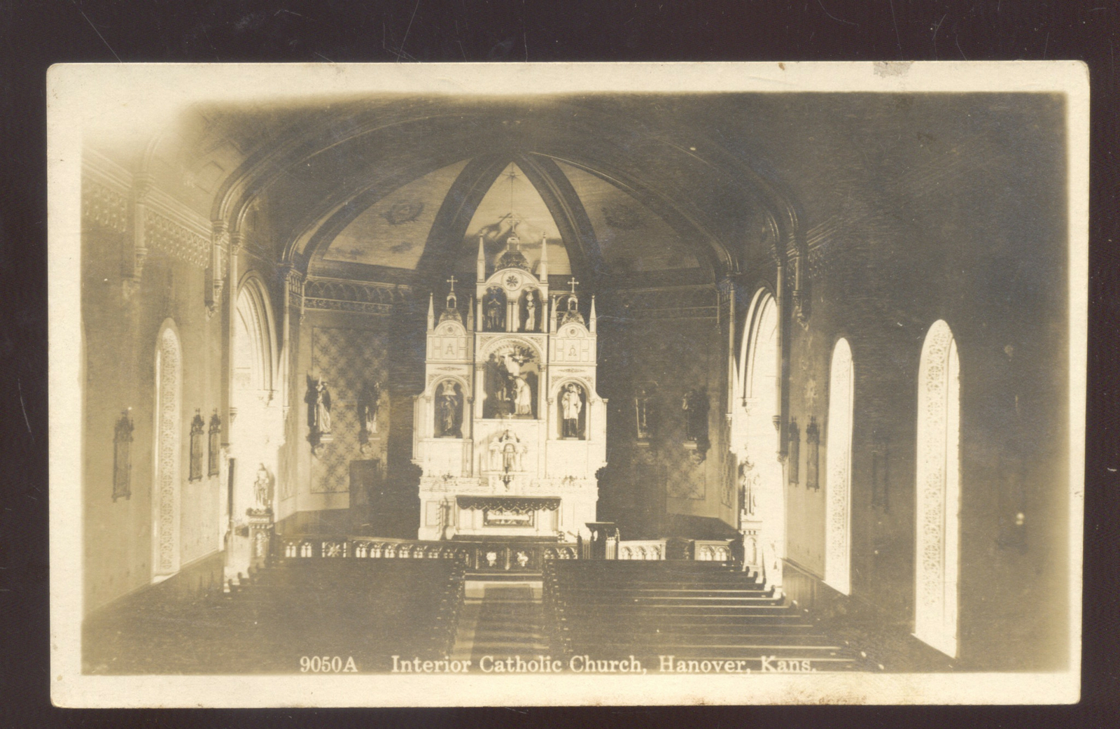 RPPC HANOVER KANSAS CATHOLIC CHURCH INTERIOR J. ZERCHER REAL PHOTO ...