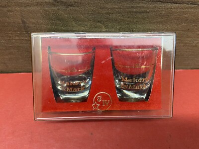 Vintage Makers Mark Shot Glass Set Gold Rim And Printing Set Of 2 With ...