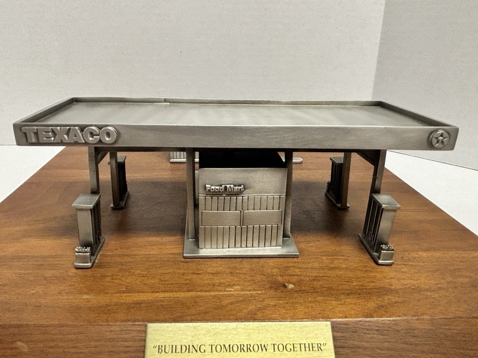 Vintage Texaco Gas Station Pewter Model w/ Wood Base Miniature ...