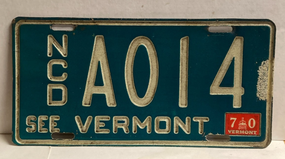 1970 Vermont New Car Dealer License Plate Tag NCD #A014 | eBay