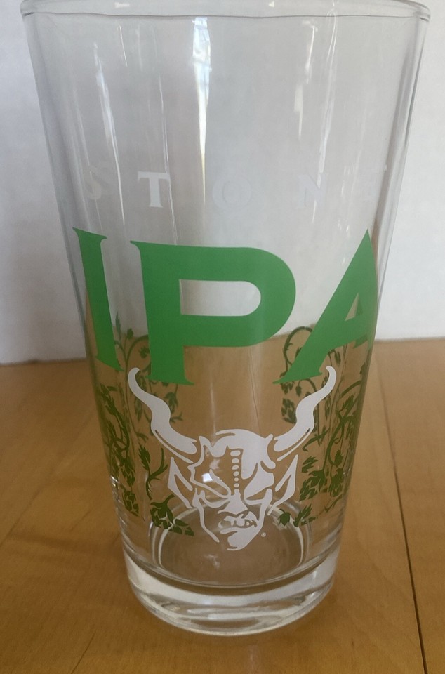 Stone IPA green Pint Glass, Craft Beer 16oz Glass. Brew fest Killington ...