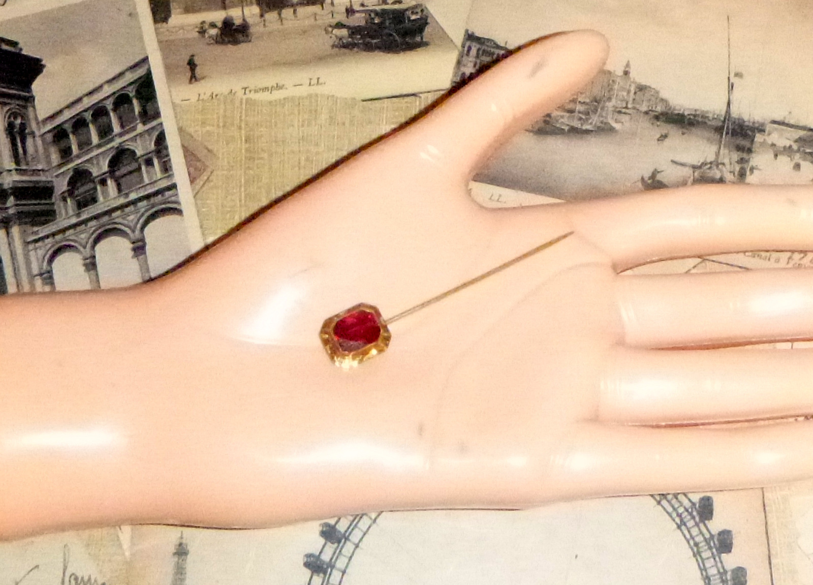 10K ART DECO VINTAGE RADIANT RUBY COLORED STONE PIN #10kgoldstickpin # ...