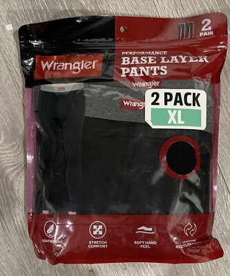 Wrangler NEW Men's Black Performance Base Layer Pants 2 pack Size XL | eBay