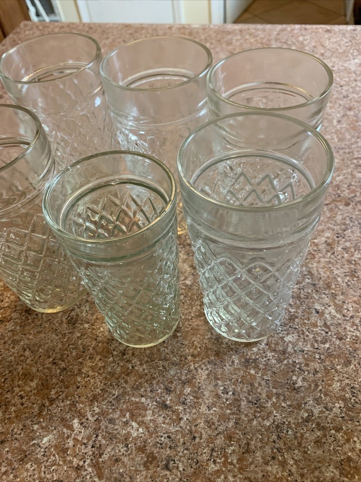 6 Clear Vtg diamond pattern 8&12 ozs glasses | eBay
