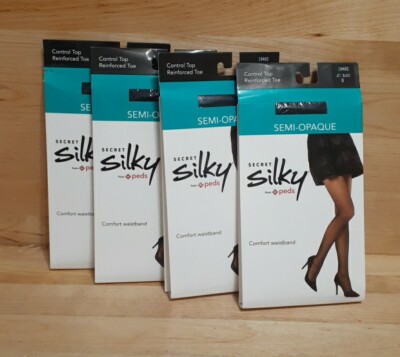 4 PACK:Secret Silky Semi-Opaque Pantyhose Control Top Reinforced Toe ...