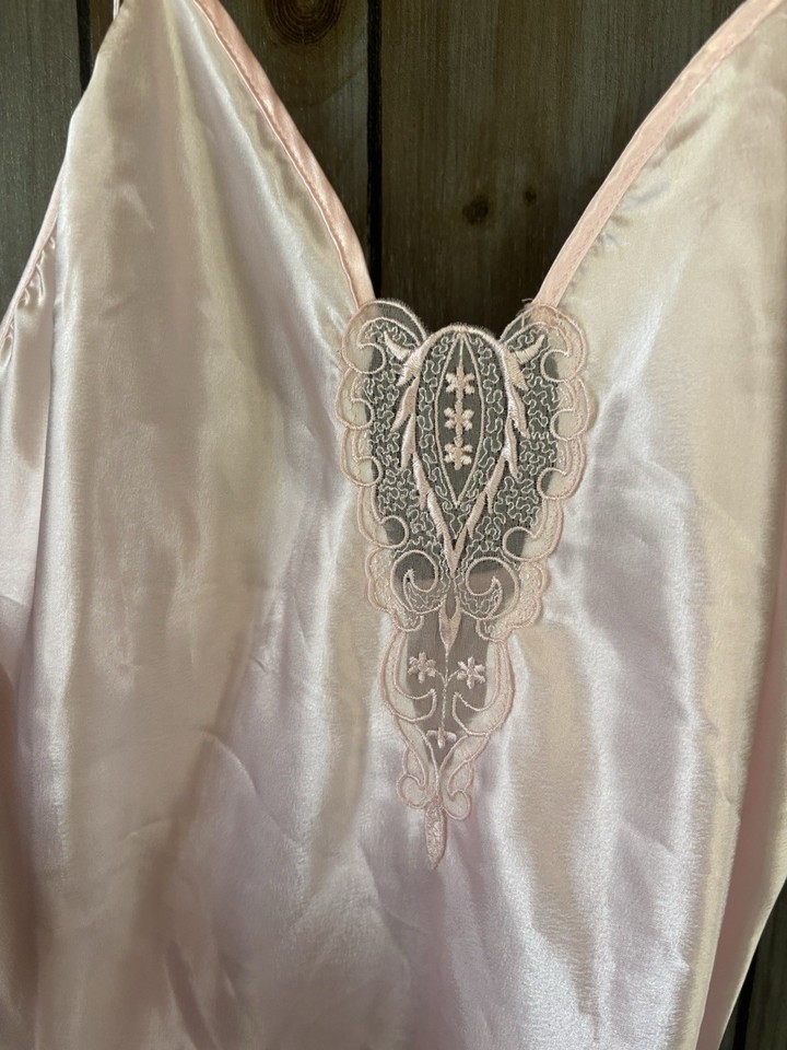 Vintage Light Pink Delicates Satin Slip Dress Size Small Lace Front ...