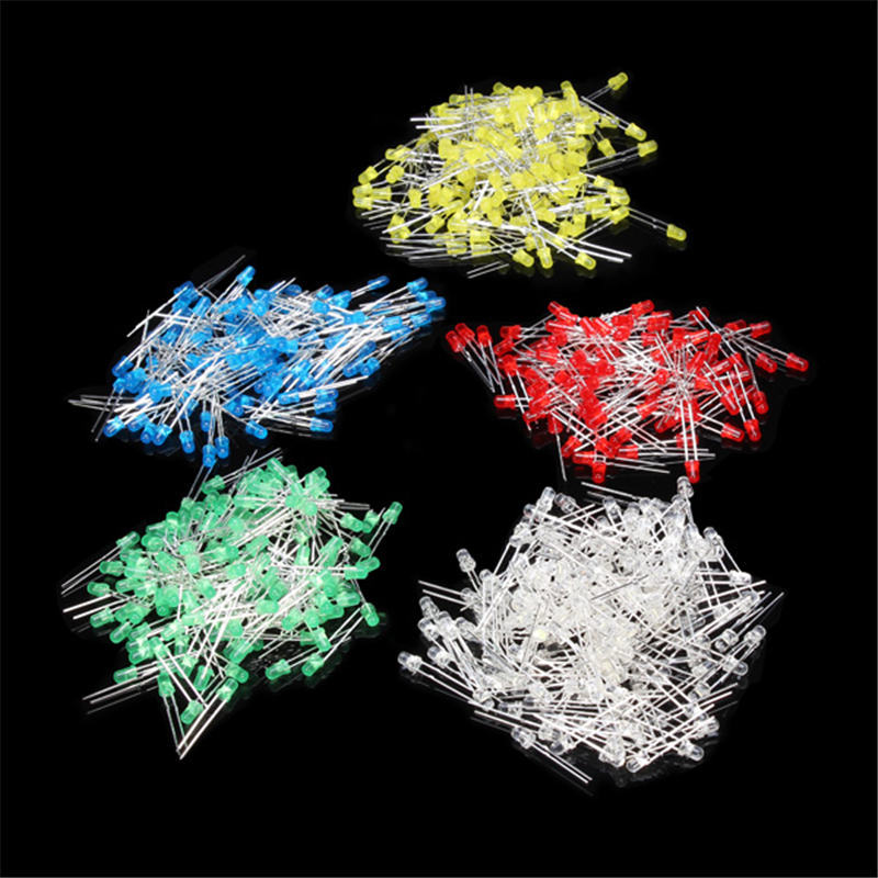 100/500/1000PCS 3mm White Green Red Blue Yellow LED Light Bulb Emitting ...