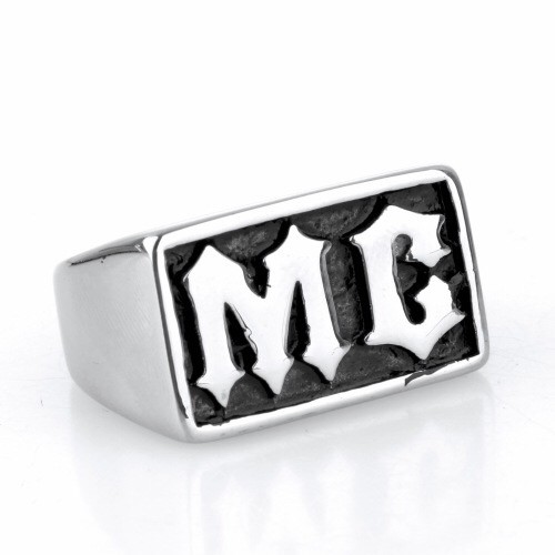 Men's Stainless Steel Ring MG Royal Monogram Engraved Square Flat ...