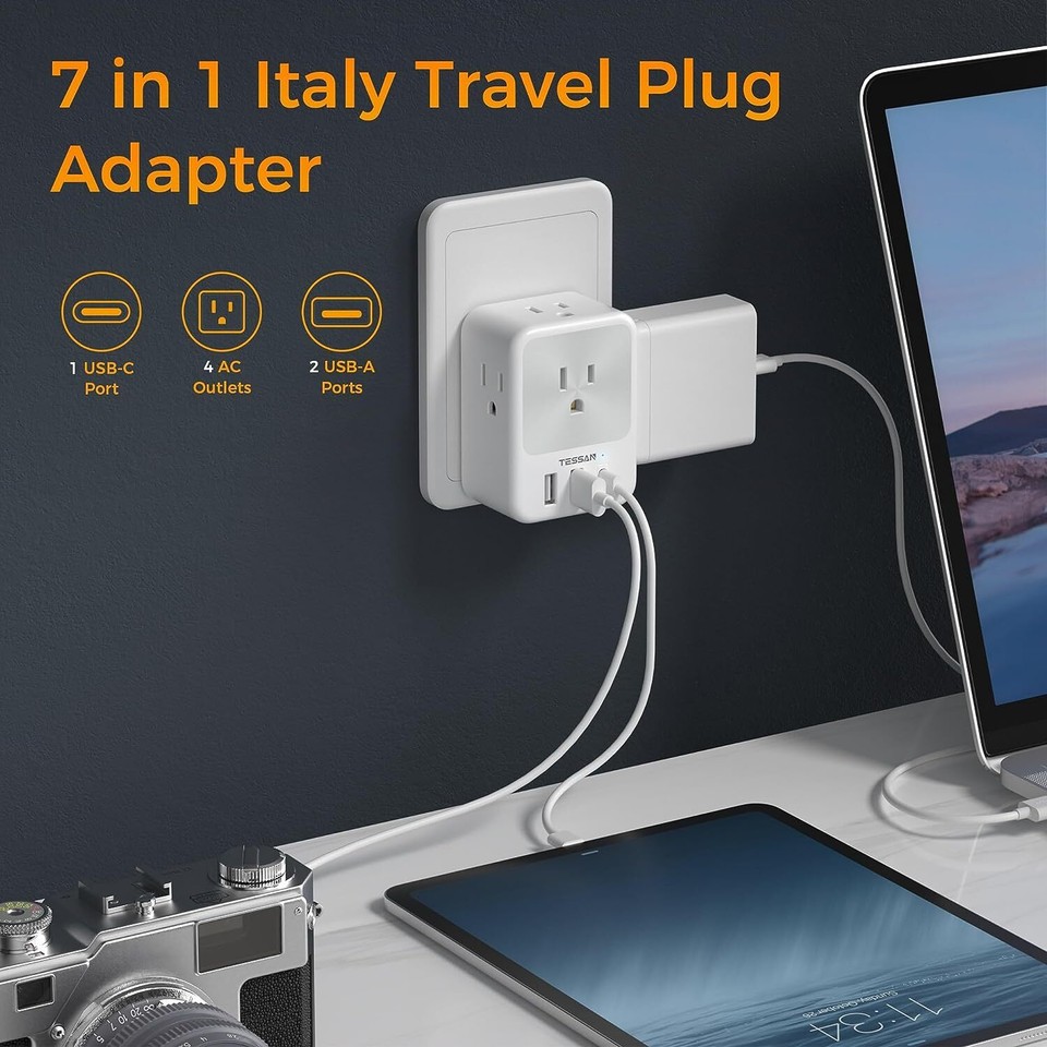 Travel Power Plug Adapter Wall Charger with 4 Outlet USB C to Uruguay ...