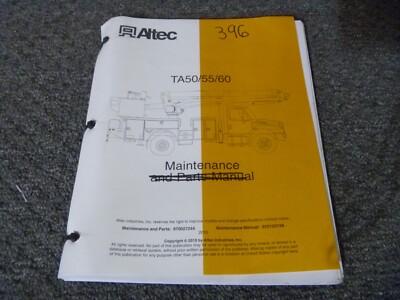 Altec TA50 TA55 TA60 Bucket Truck Crane Maintenance Manual PN 970120739 ...
