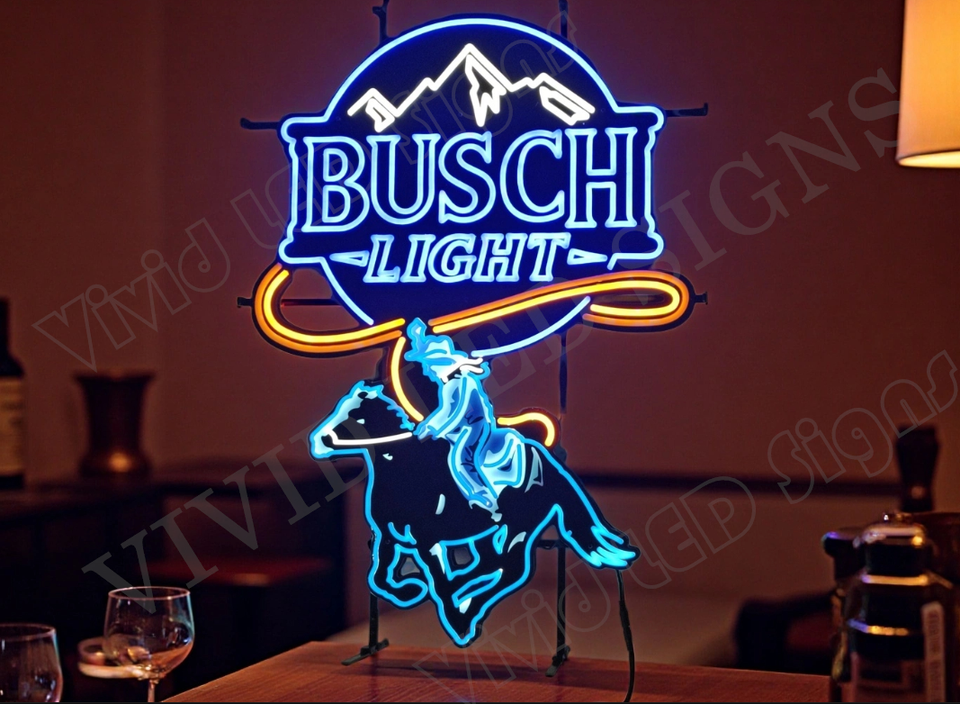 Motion Vivid LED Neon Sign Beer Ranching Farming Horse Lariat Cowboy ...