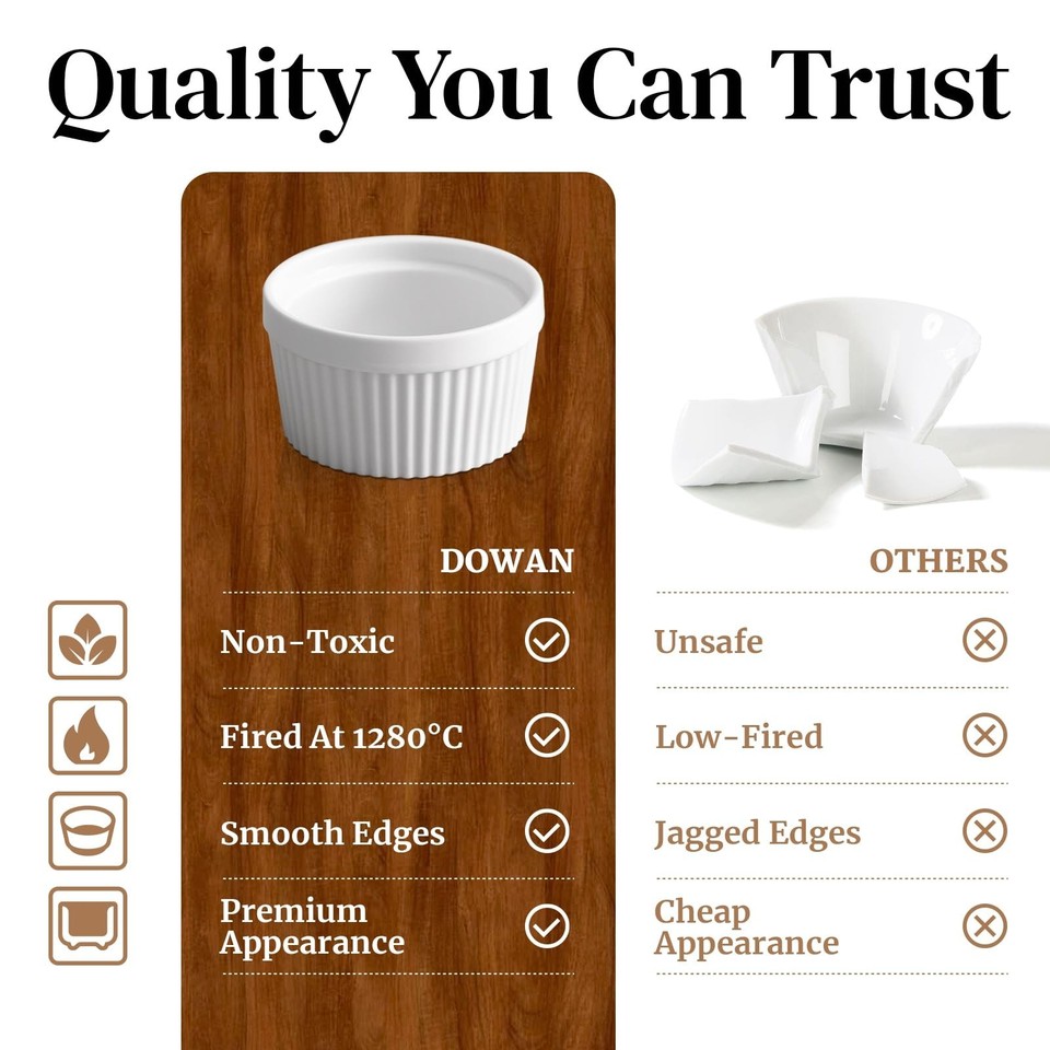 DOWAN Ramekins 4 oz Oven Safe for Creme Brulee Souffle, Porcelain ...
