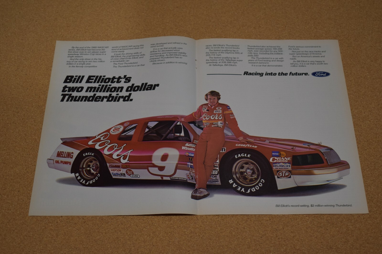 1986 Vintage Print Ad Bill Elliott Thunderbird Car Coors Beer NASCAR ...