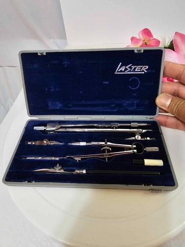 Vintage Laster drafting compass set silvertone w/ Box/case-A17 | eBay