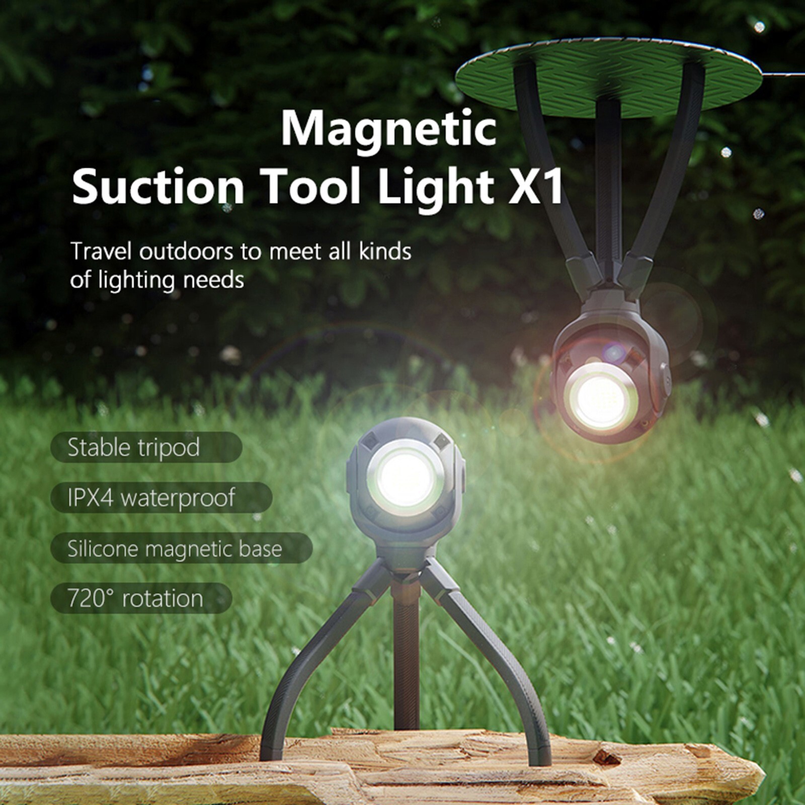 Outdoor Magnetic Lantern with Flexible Tripod Stand 6 Lighting Options ...