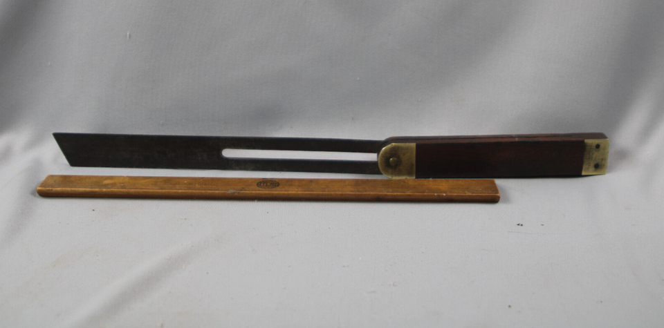 Antique Vintage 10" Adj Sliding T-Bevel Square With Rosewood Brass Trim ...