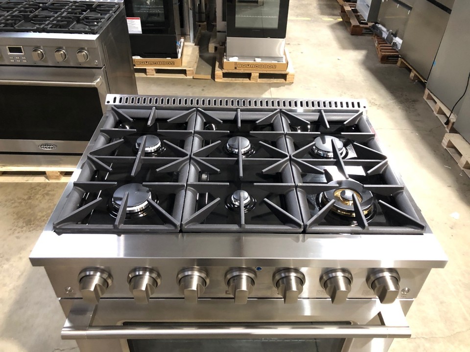 36 in. Gas Range, 6 Burners, Stainless Steel (OPEN BOX, COSMETIC ...
