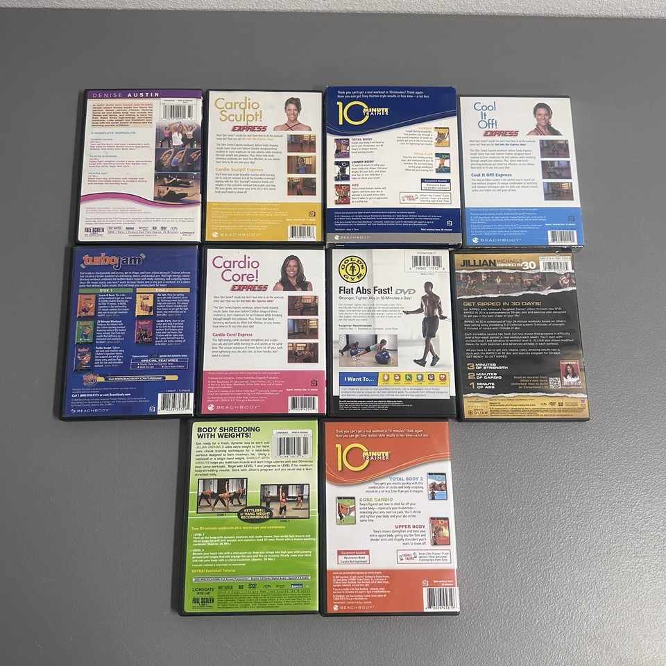 Lot 10 Workout DVDs Turbo Jam , Denise Austin, Beach Body Julian ...
