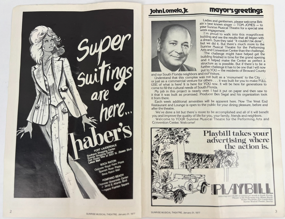 Vintage Playbill Florida Tom Jones Jan 31, 1977 Sunrise Musical Theatre ...