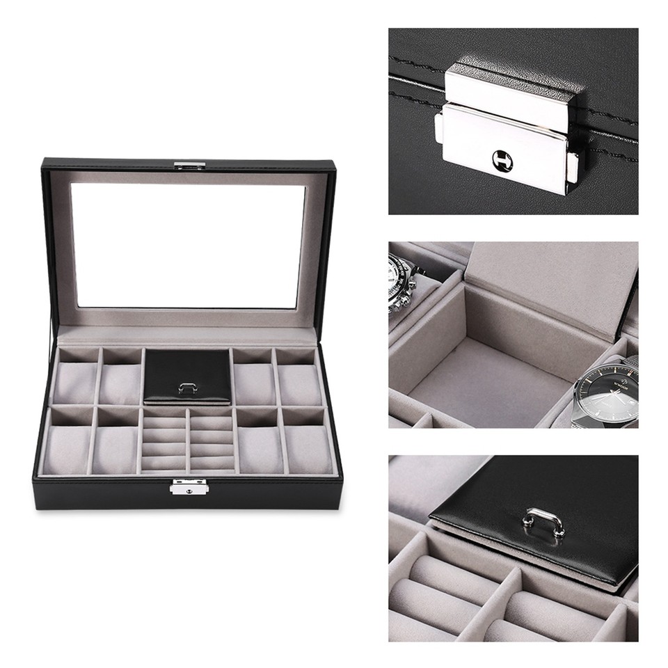 8 Slots 2 Grids Watch Display Case Ring Jewelry Storage Box Organizer ...