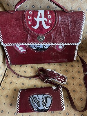 vintage handmade leather Alabama roll tide crossbody bag wallet key ...