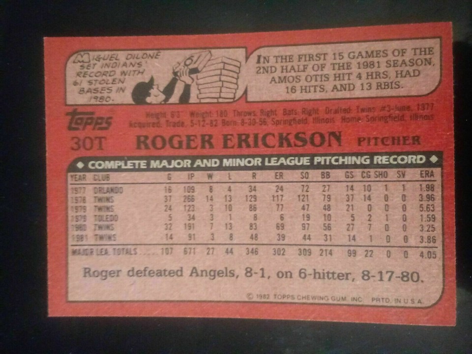 1982 Topps Traded Roger Erickson Baseball Card #30 T New York Yankees ...