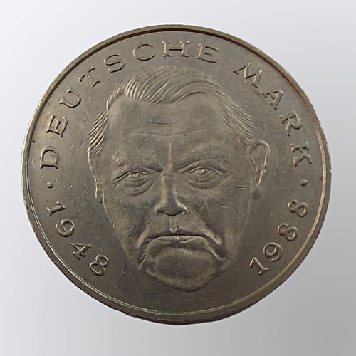 2 DM Münze Ludwig Erhard 1948 - 1988 Prägung 1989 F Deutsche Mark BRD ...