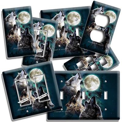 3 WILD GRAY WOLVES MOON HOWLING LIGHT SWITCH OUTLET WALL PLATES COVER ...
