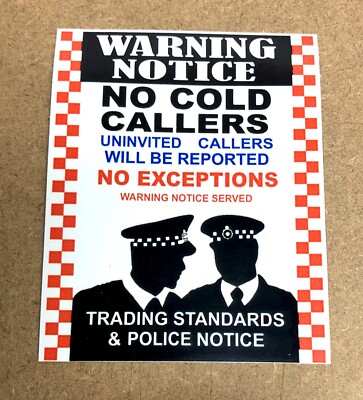 No Cold Callers - Front Door Letter Box Sign / Sticker - 90mm x 112mm ...