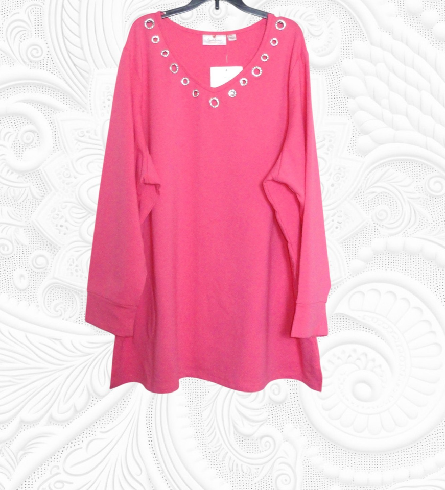 Quacker Factory 2X Plus Size Pink Embellished Tunic Top | eBay