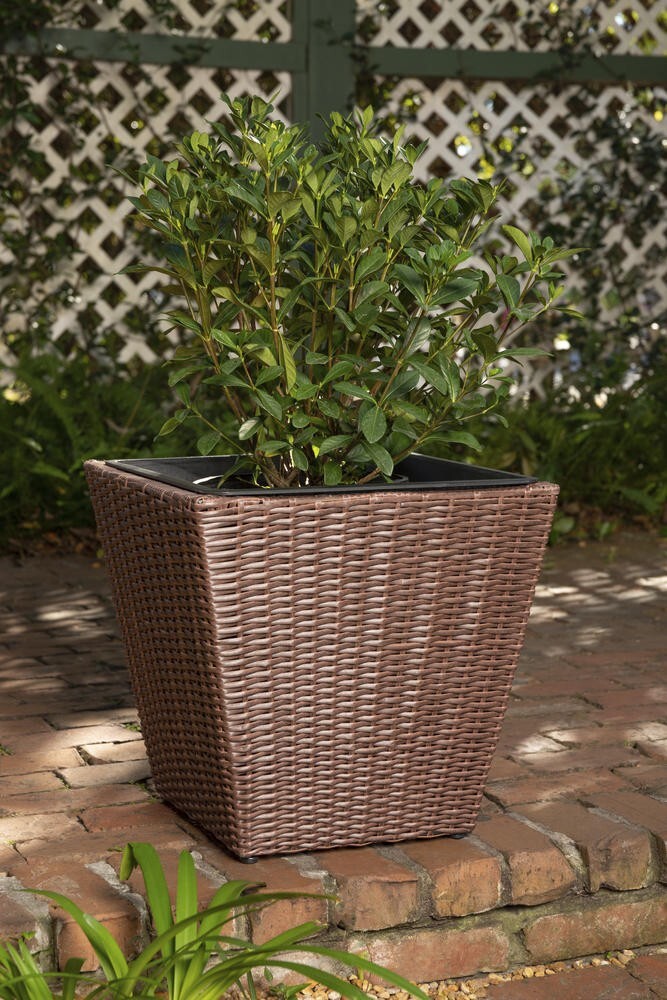 13" Java Square Plastic Wicker Planter Set Indoor Outdoor Flower Herb ...