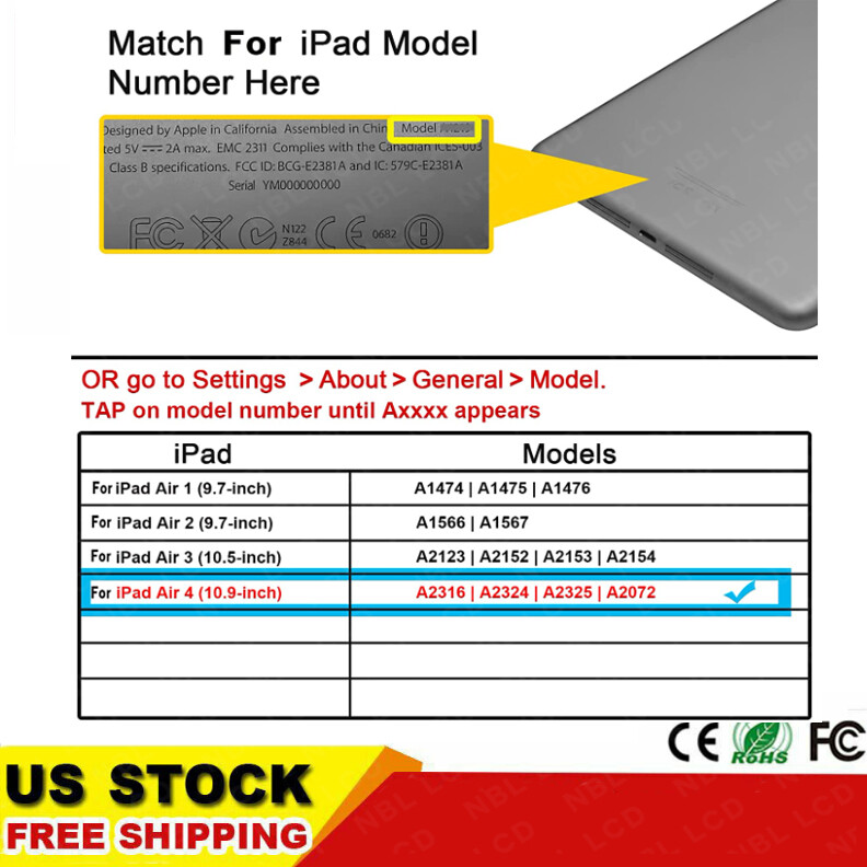 10.9" LCD Screen for iPad air 4 4th Generation 2020 A2316 Replacement ...