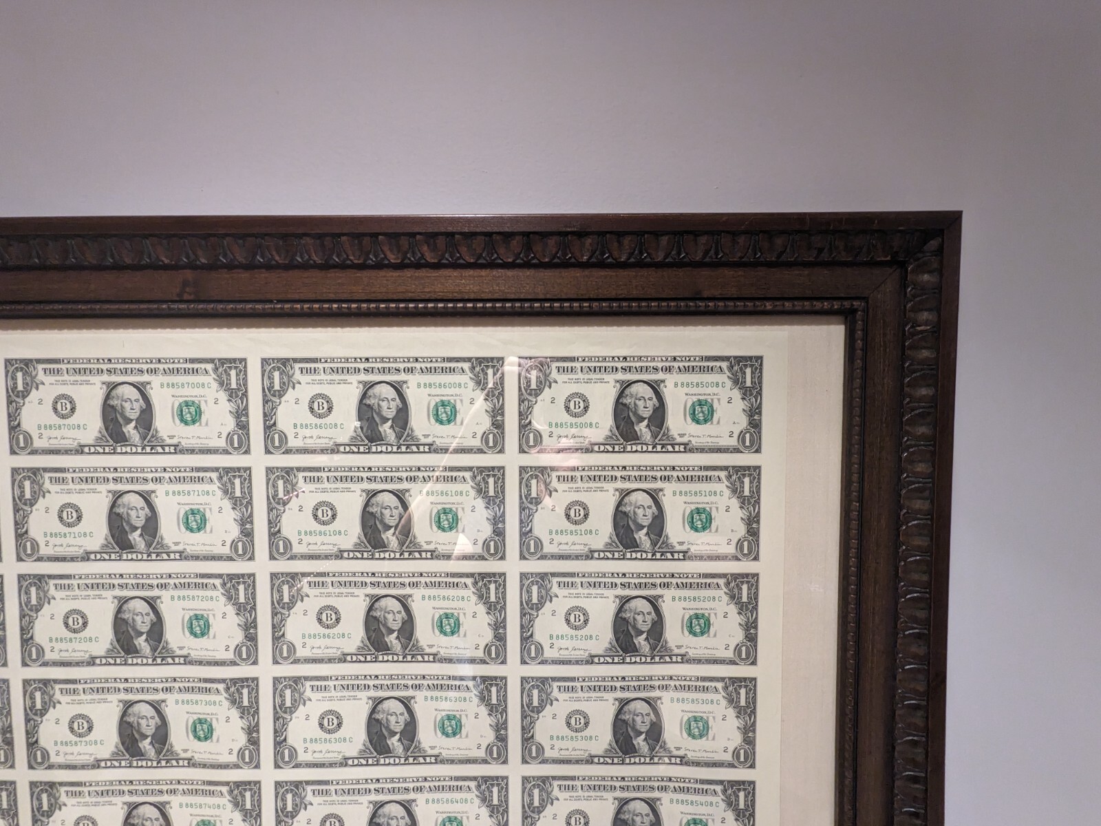 Framed $1 Uncut Currency 50 Note Sheet | New York (2017) | Wood Frame ...