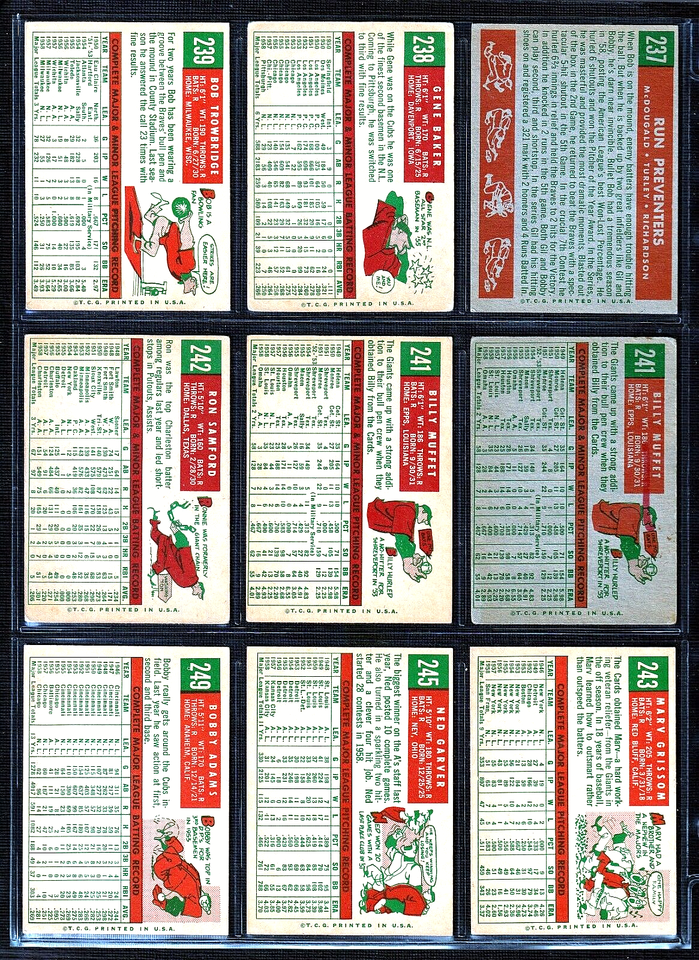 1959 Topps Baseball LOT OF 9 #237 238 239 241 241 242 243 245 249 Plz ...