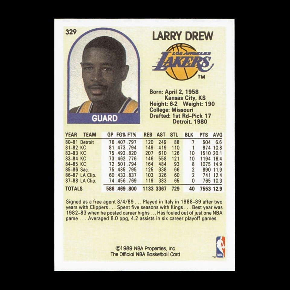 Larry Drew 1989-90 Hoops Los Angeles Lakers #329 R331A 45 | eBay