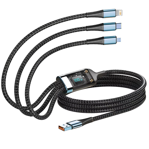 100W Fast Charging Cable Multi Charger Cable Nylon Braided Multiple USB ...